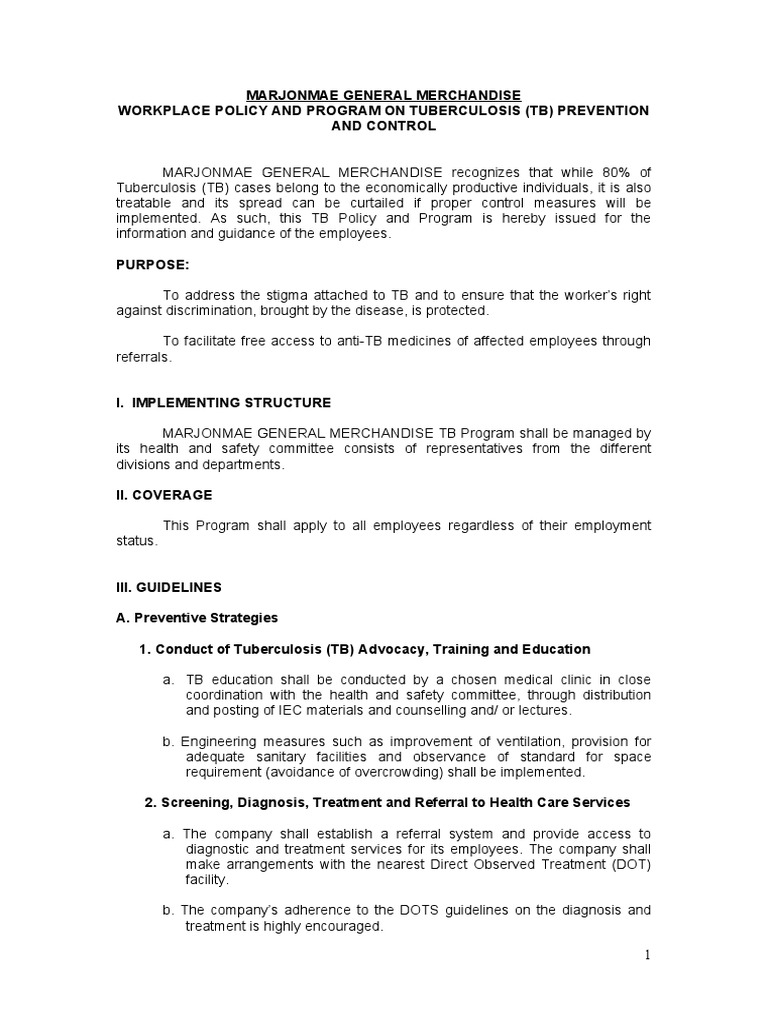 TB Workplace Policy & Program | PDF | Employment | Tuberculosis