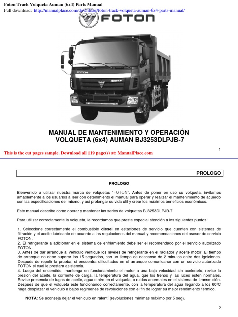 Foton Track Volqueta Auman 6x4 Parts Manual | PDF | Vehículo de motor ...