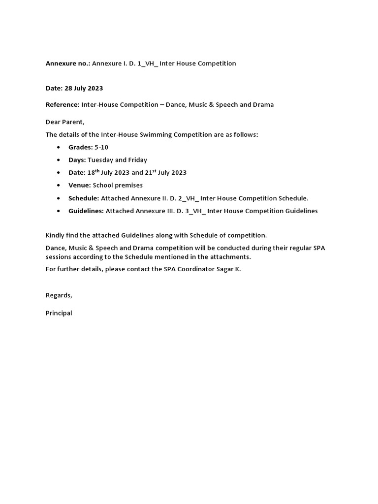 Annexure I. D. 1 VH Inter House Competition | PDF | Science ...