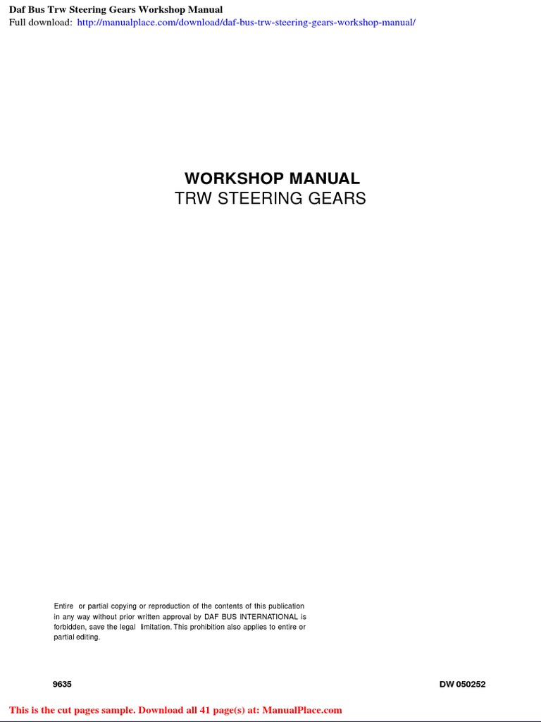 Daf Bus TRW Steering Gears Workshop Manual | PDF | Business | Computers