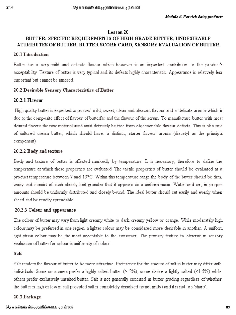 Butter Specific Requirements of High Grade Butter Undesirable ...