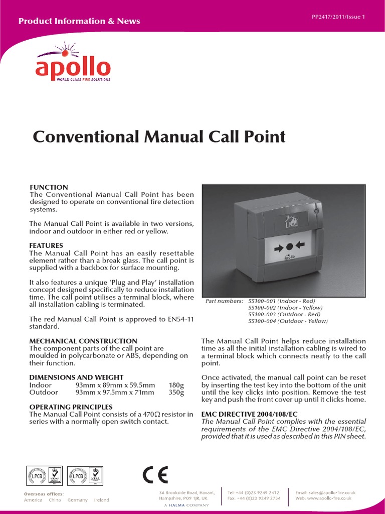 Apollo Conventional Manual Call Point Guide | PDF | Switch ...