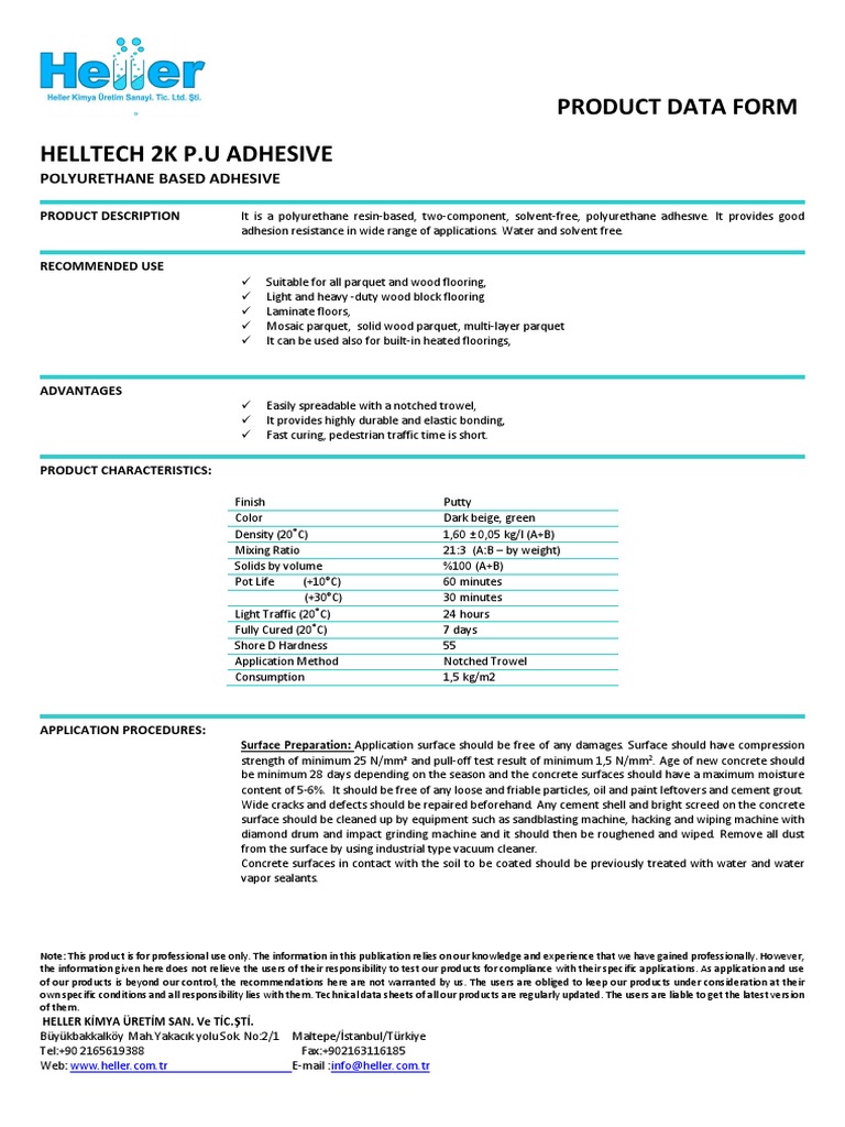Helltech 2K PU Adhesive Overview | PDF