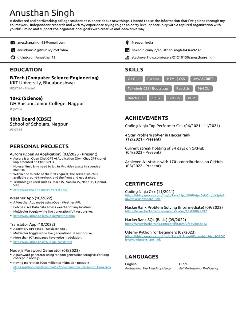 Anusthan Singh: Education Skills | PDF | Java Script | Computing