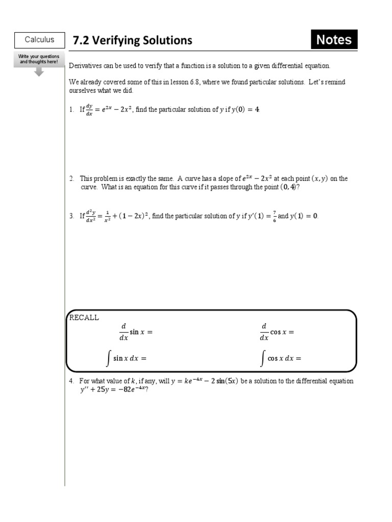 Calc 7.2 Packet | PDF | Differential Equations | Equations