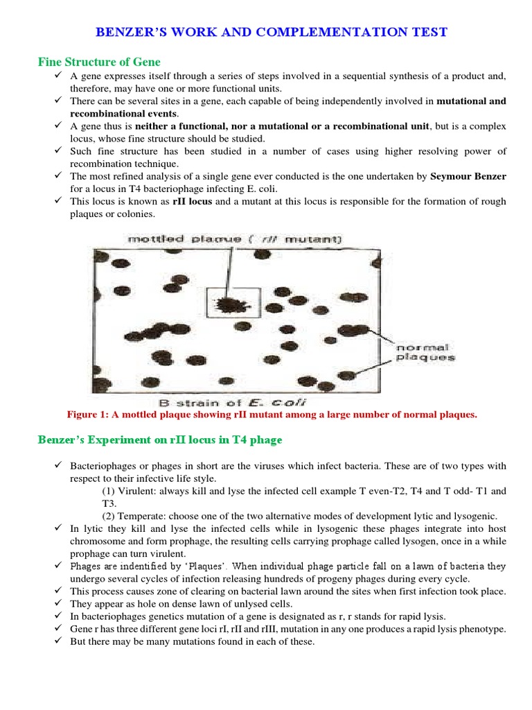 Lecture 1B - Benzer's Work and Complementation Test | PDF ...