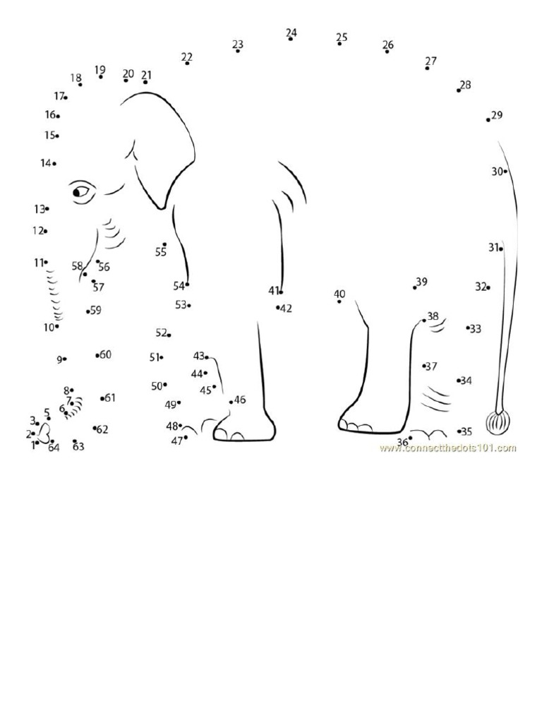 Cute Elephant Dot To Dot Printable Worksheet - Connect The Dots | PDF