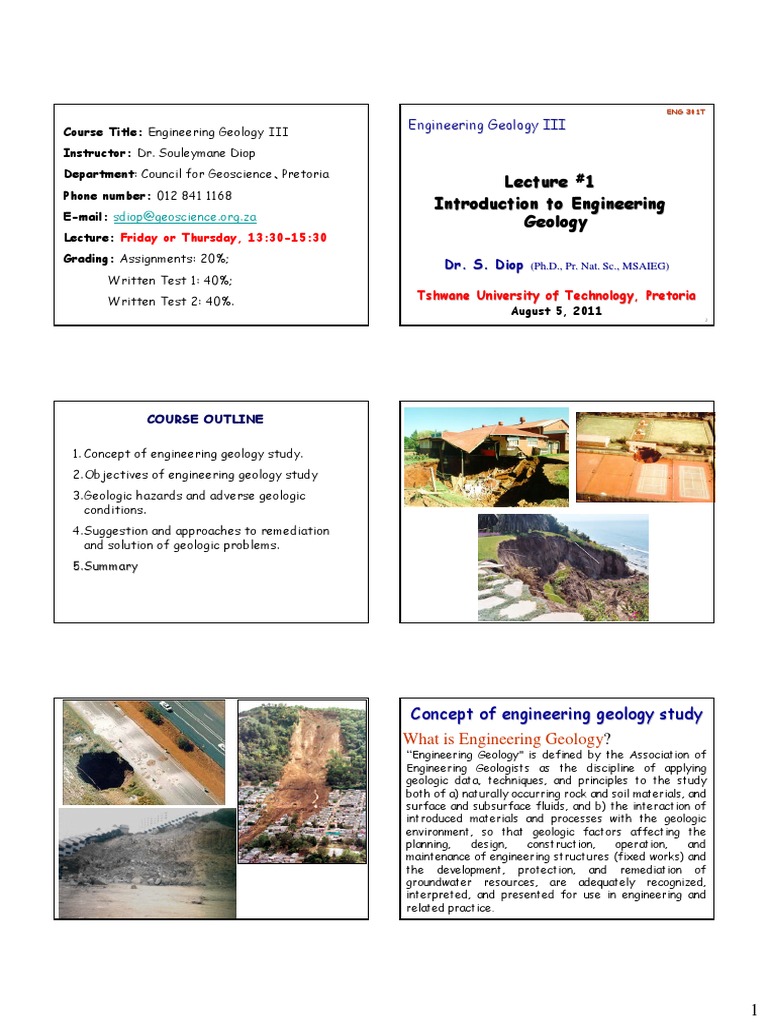 TUT - Engineering Geology3 - Lecture 1 | PDF | Landslide | Geology