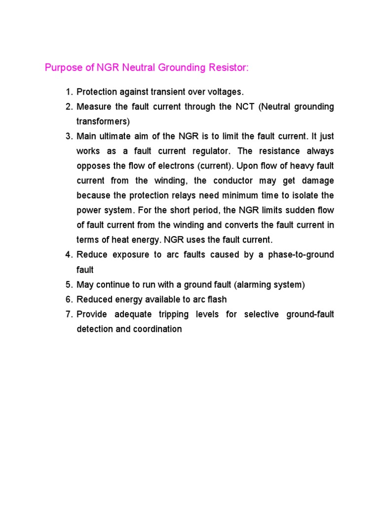 Purpose of NGR Neutral Grounding Resistor | PDF