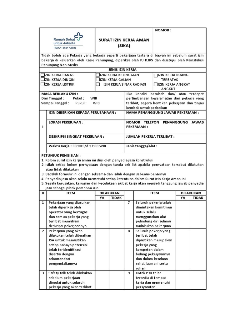 Surat Izin Kerja Aman (SIKA) | PDF