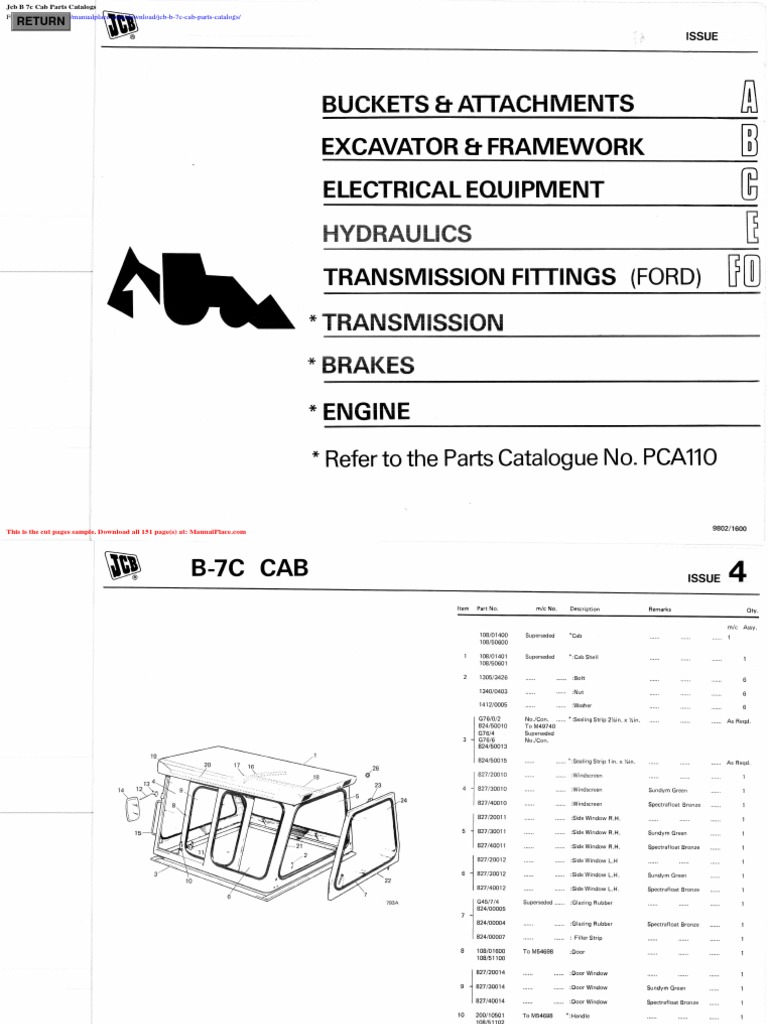 JCB B 7c Cab Parts Catalogs | PDF