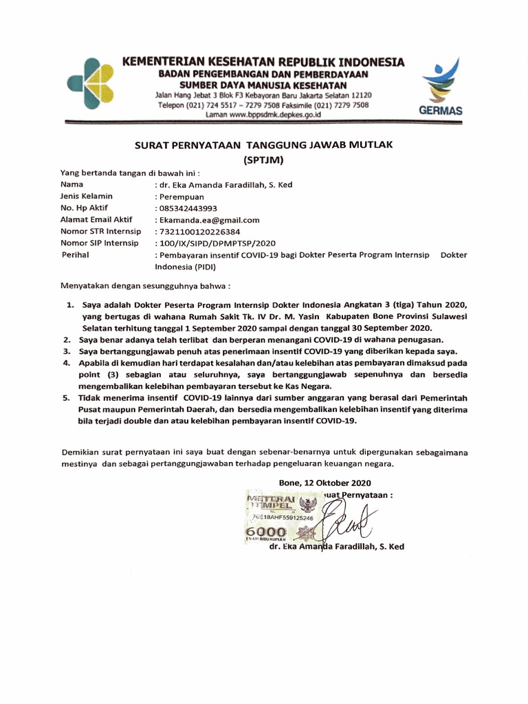 SPTJM - Sulsel - Rs Tk. IV Dr. M. Yasin Bone - September | PDF