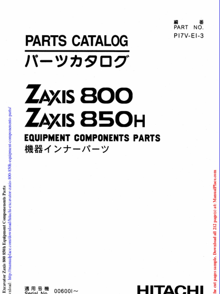 Hitachi Excavator Zaxis 800 850h Equipment Componenents Parts | PDF