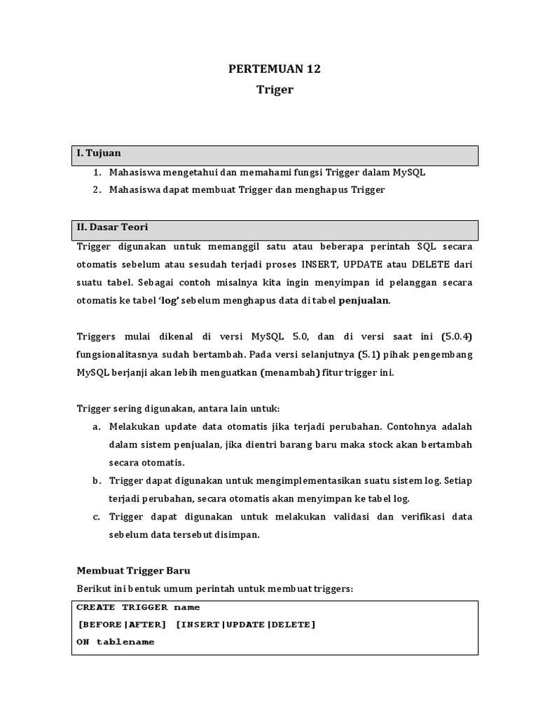 Fungsi dan Pembuatan Trigger MySQL | PDF