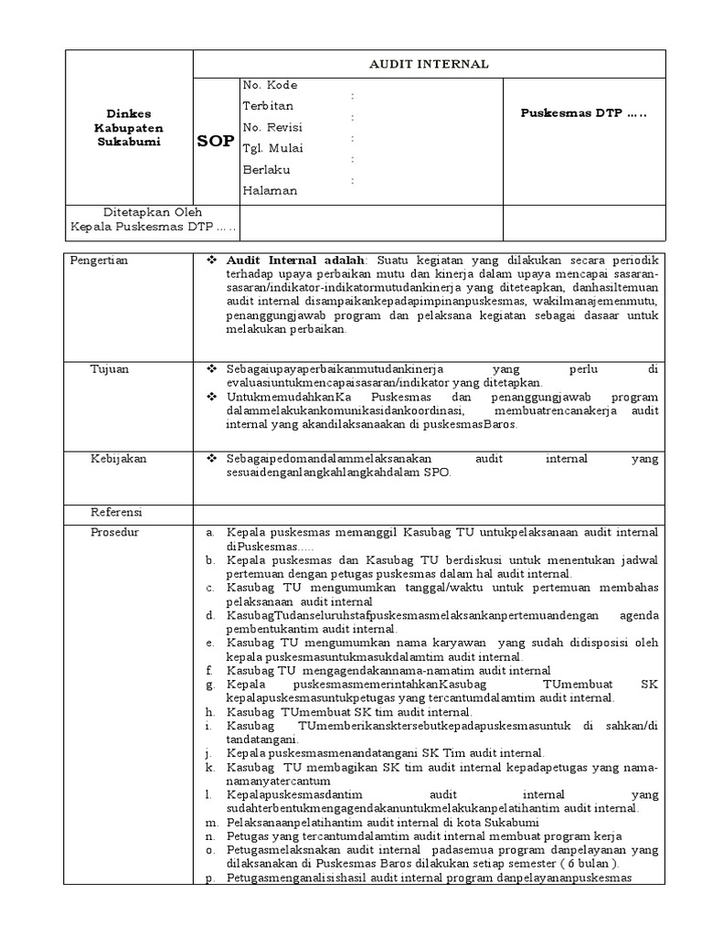 SOP Audit Internal | PDF