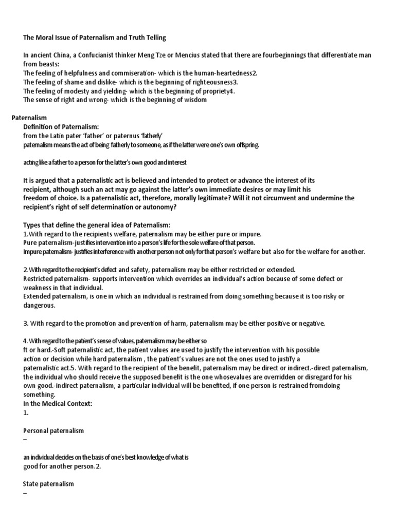 Paternalism and Truth Telling Ethics | PDF | Applied Ethics | Social ...