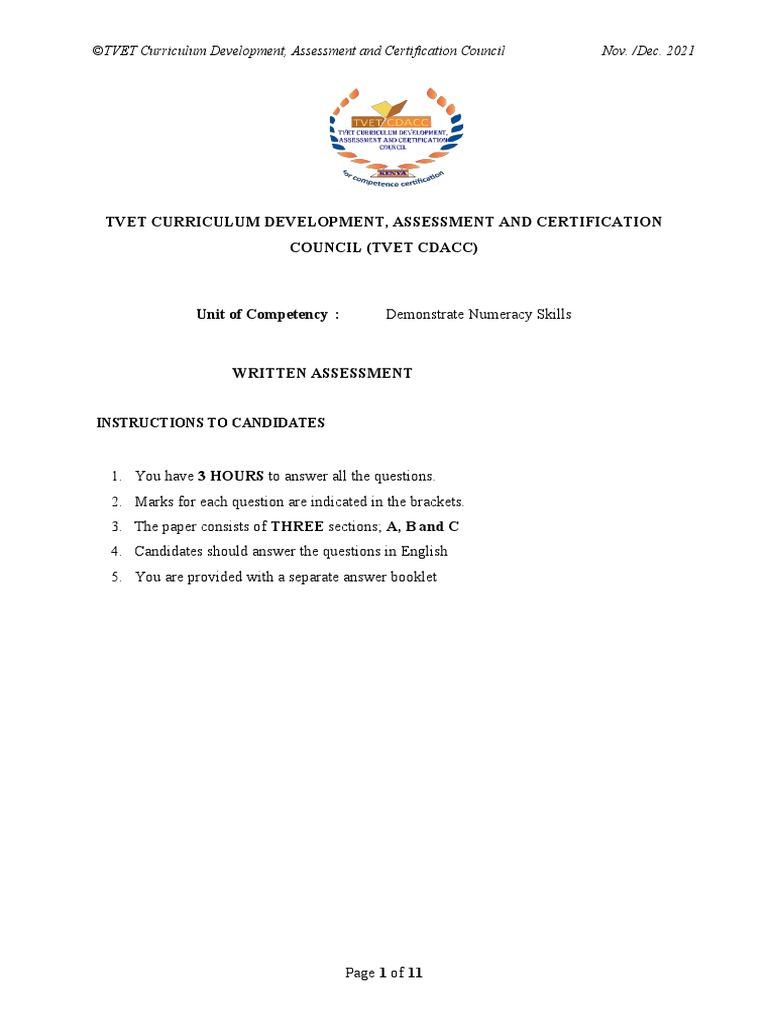 Candidate Written Assessment Numeracy Skills Level 5 | PDF