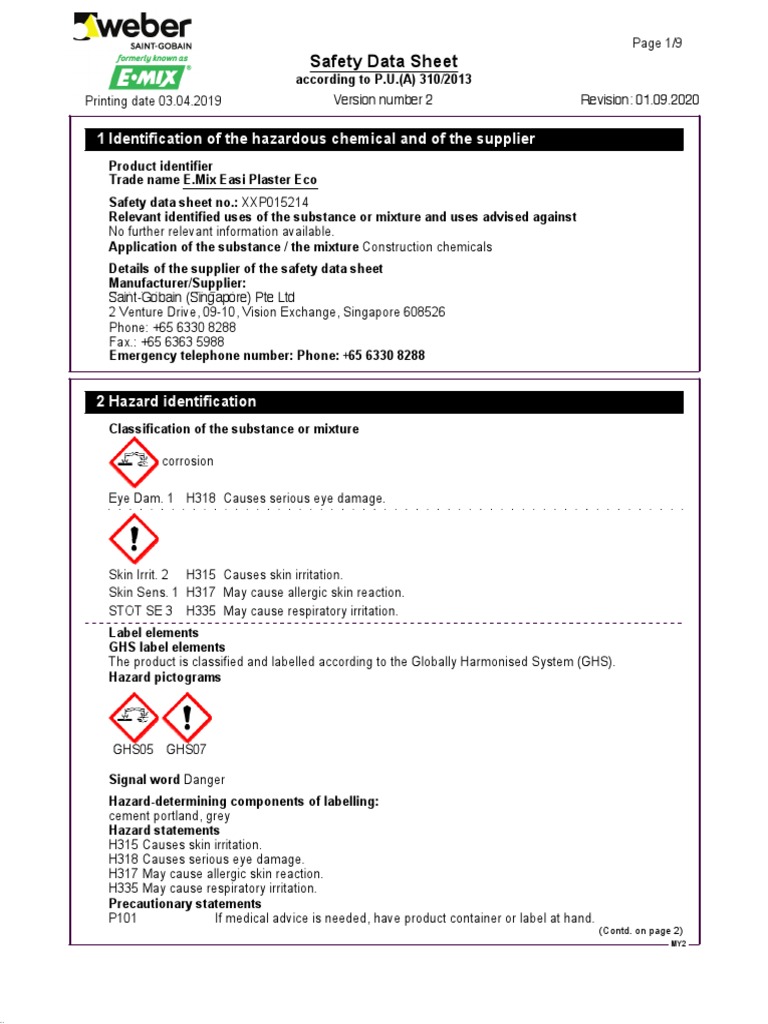SDS - E.MIX Easi Plaster Eco 202009 | PDF