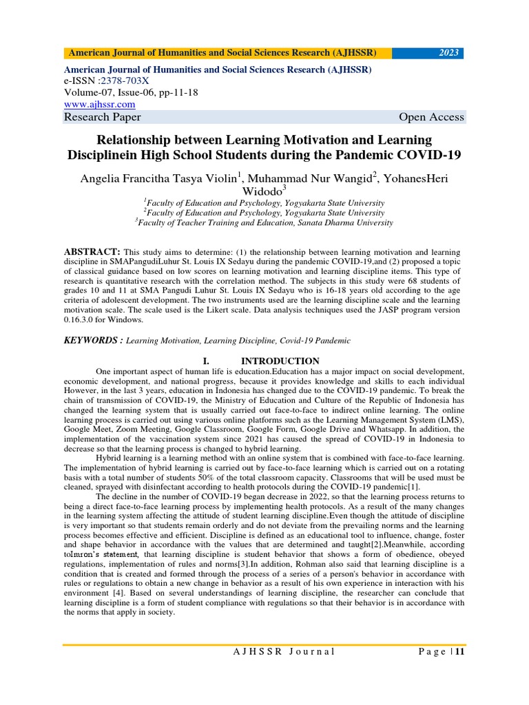 Relationship Between Learning Motivation and Learning Disciplinein High ...