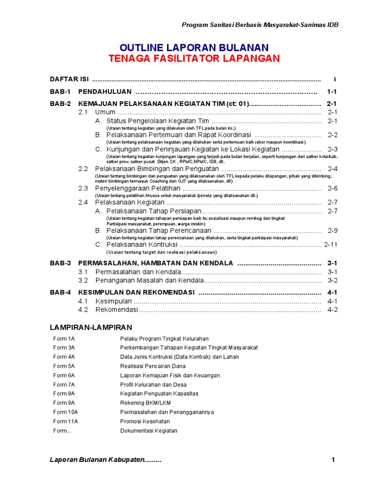 Lampiran-4 - Outline Laporan Bulanan TFL | PDF
