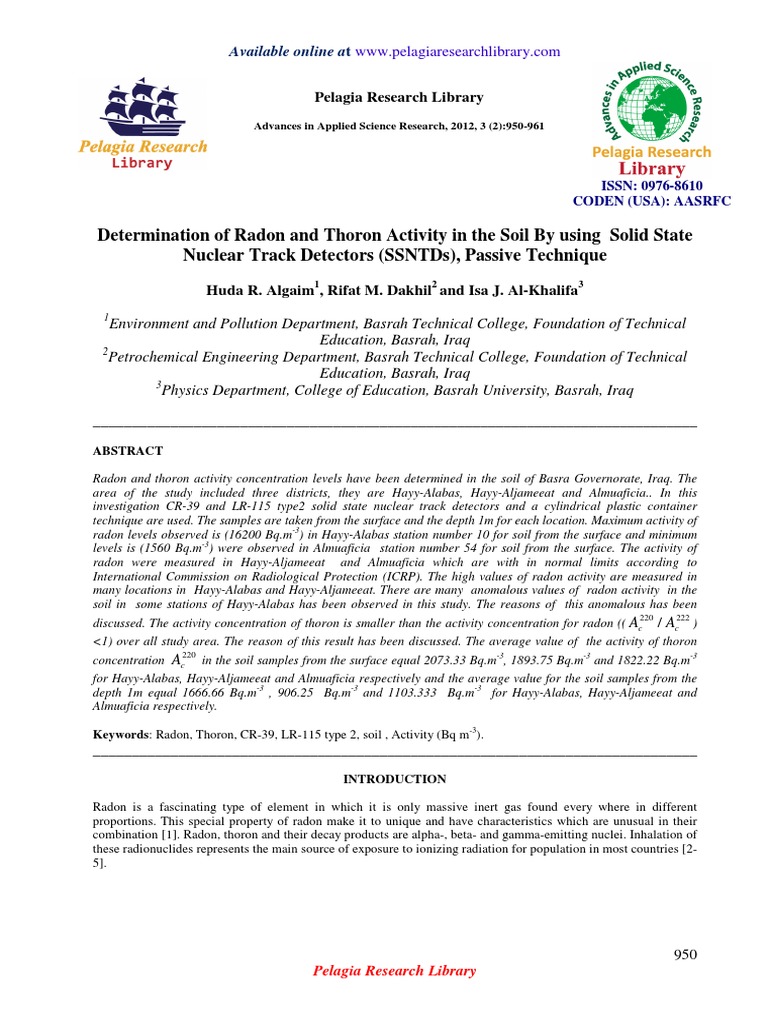 Determination of Radon and Thoron Activity in The Soil by Using Solid Statenuclear Track ...