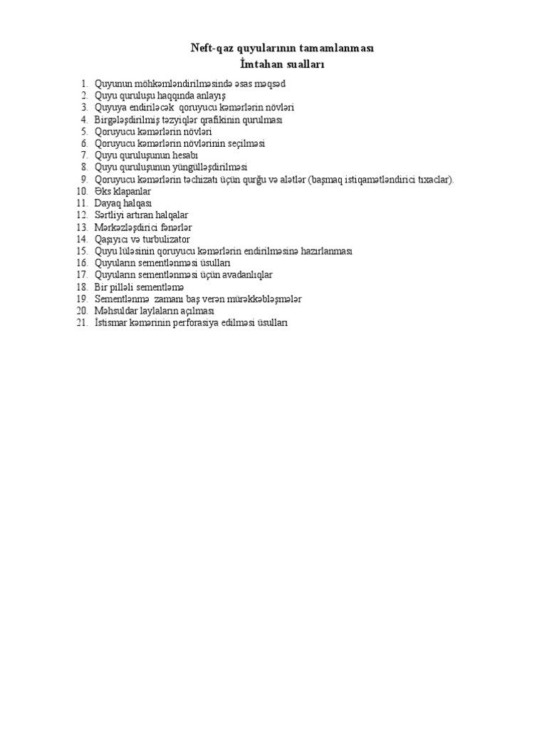 Neft-Qaz Quyularının Tamamlanması | PDF
