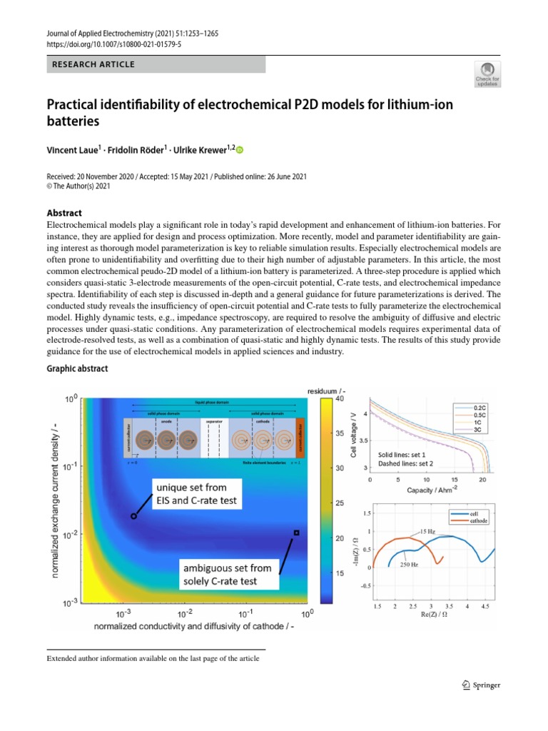 Practical Identifiability of Electrochemical P2D Models For Lithium Ion ...