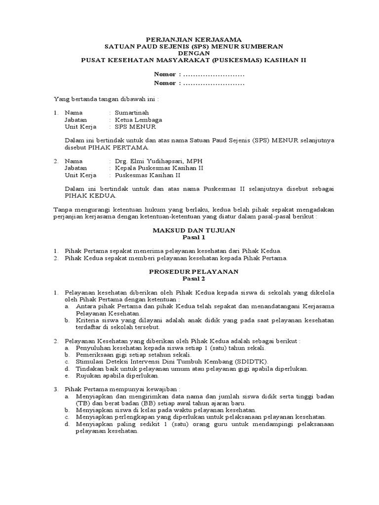 Perjanjian Kerjasama Puskesmas Pdf