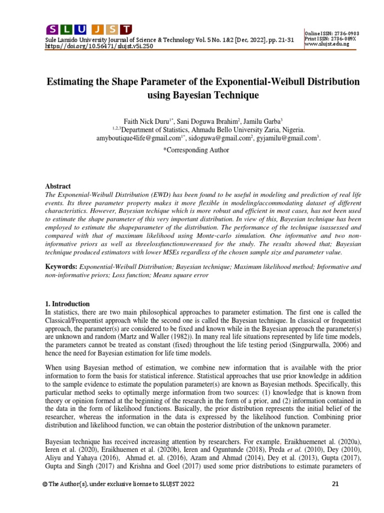 Estimating The Shape Parameter of The Exponential-Weibull Distribution Using Bayesian Technique ...