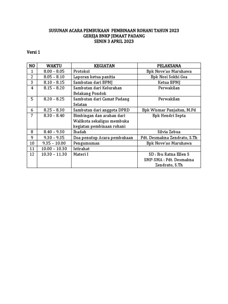 RUNDOWN ACARA | PDF