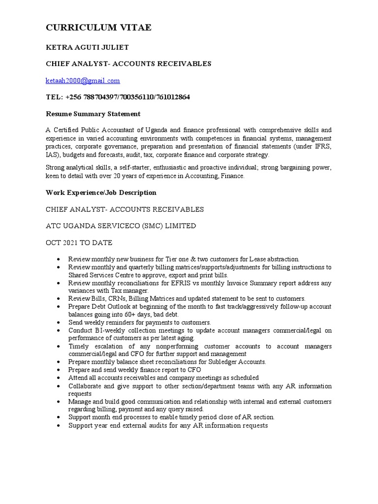 Ketra Aguti Juliet: CPA & AR Analyst CV | PDF | Law