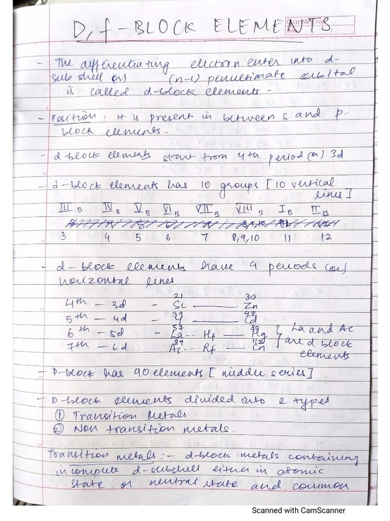 D Block Elements Pdf
