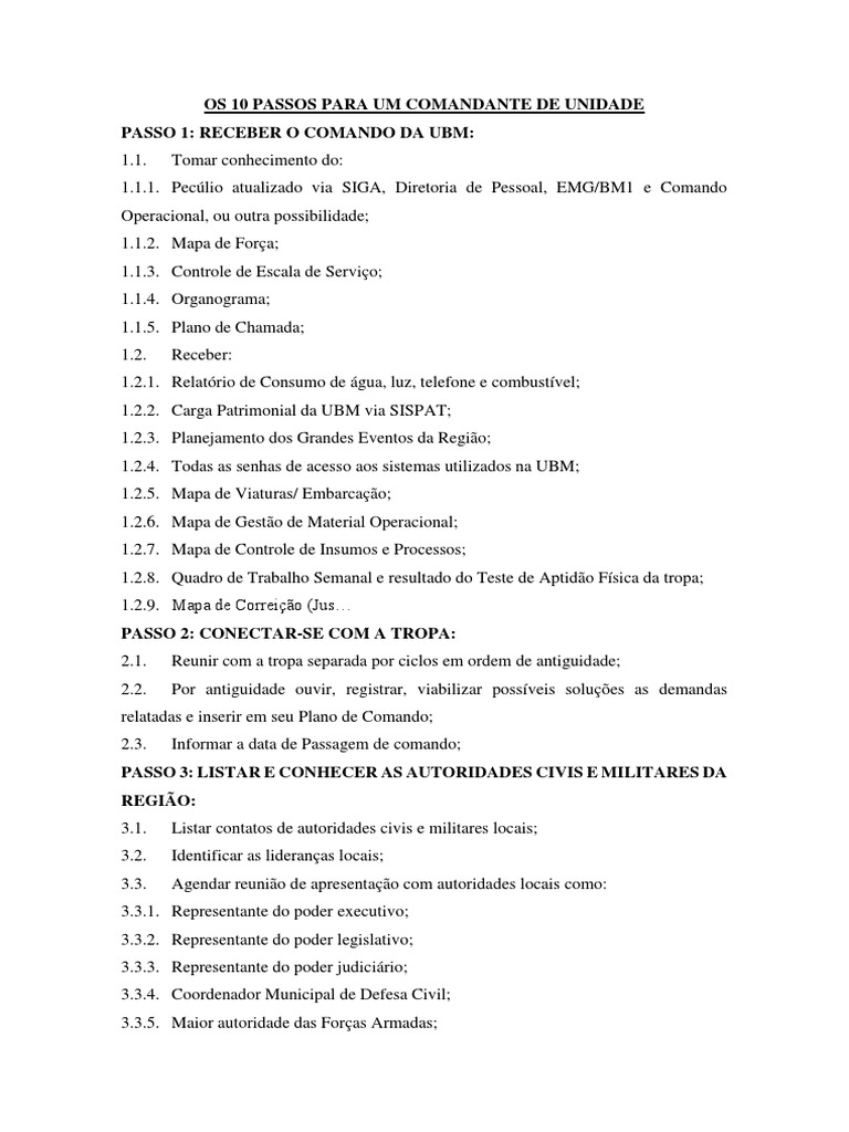 Os 10 Passos para Um Comandante de Unidade | PDF | Tecnologia e Engenharia Os 10 Passos para Um Comandante de Unidade | PDF | Tecnologia e Engenharia
