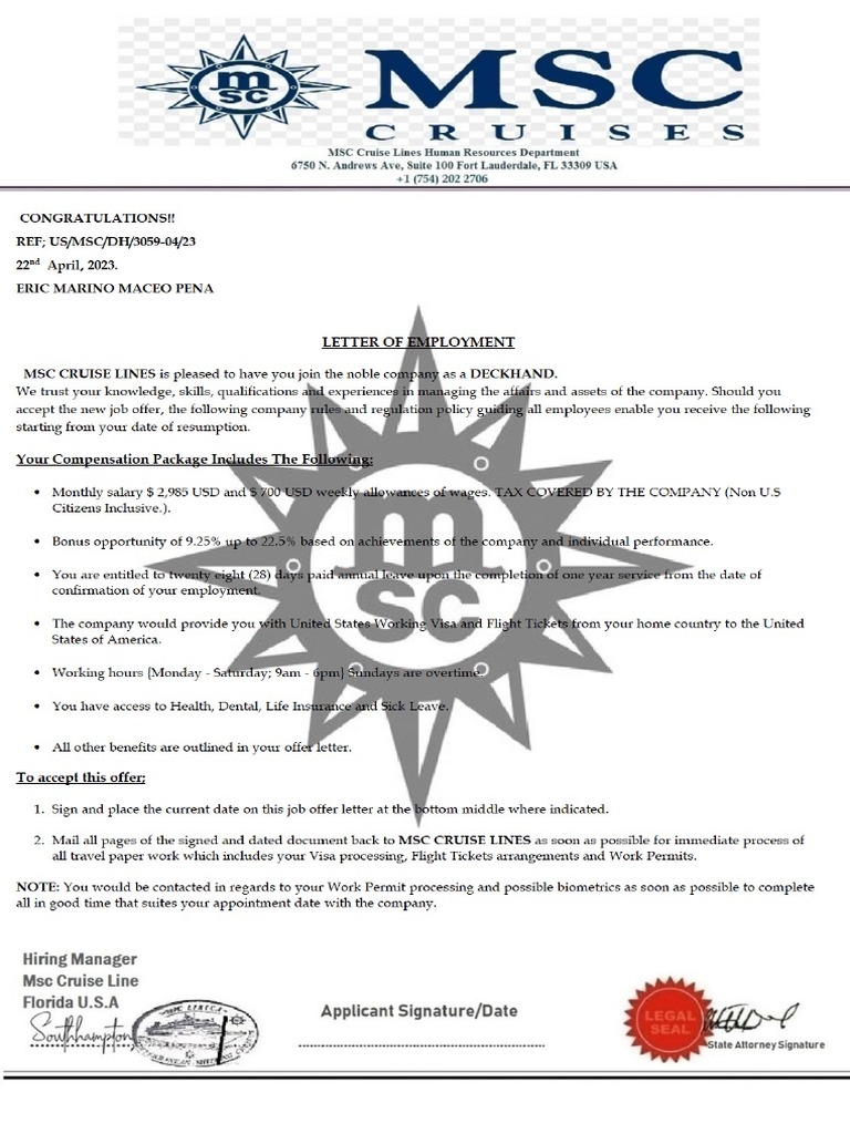 Eric Marino - Letter of Employment. | PDF