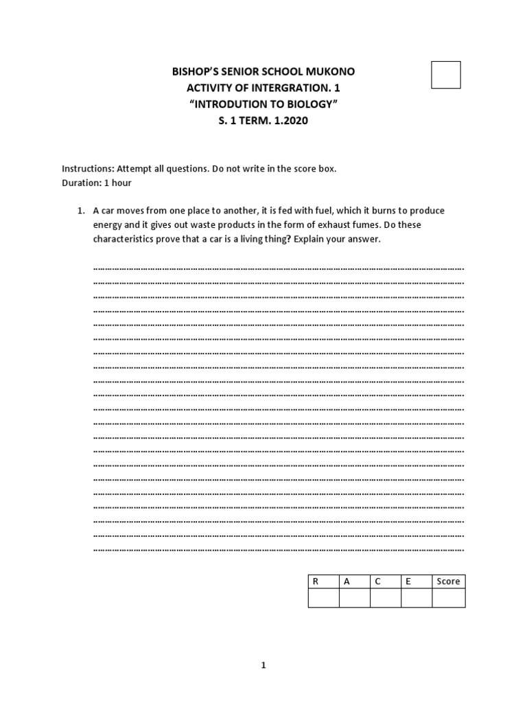 Biology Integration Activity S1 | PDF | Games & Activities | Teaching ...