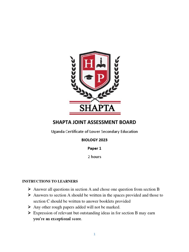 Biology Assessment for Uganda Curriculum | PDF | Mouth