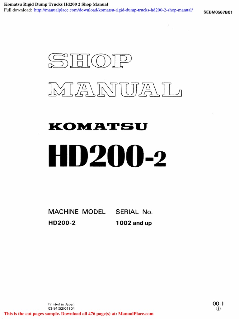 Komatsu Rigid Dump Trucks Hd200 2 Shop Manual | PDF