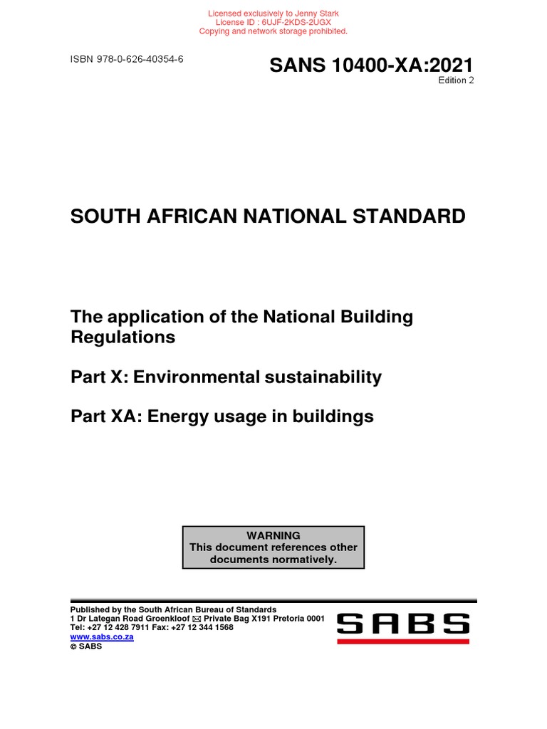 SANS 10400 XA 2021 (Ed. 2.00) | PDF | Air Conditioning | Water Heating
