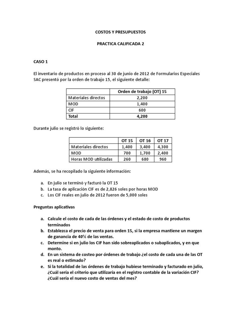 PC 2 Costos y Presupuestos | PDF | Presupuesto | Economias