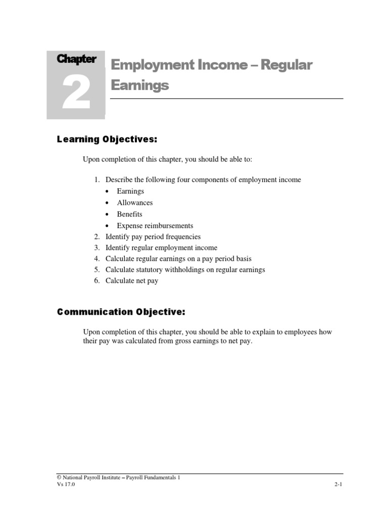 PF1 Chapter 2 - Employment Income - Regular Earnings | PDF | Payroll ...