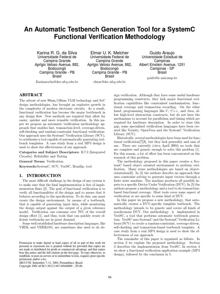 An Automatic Testbench Generation Tool For A Systemc X Pdf Class