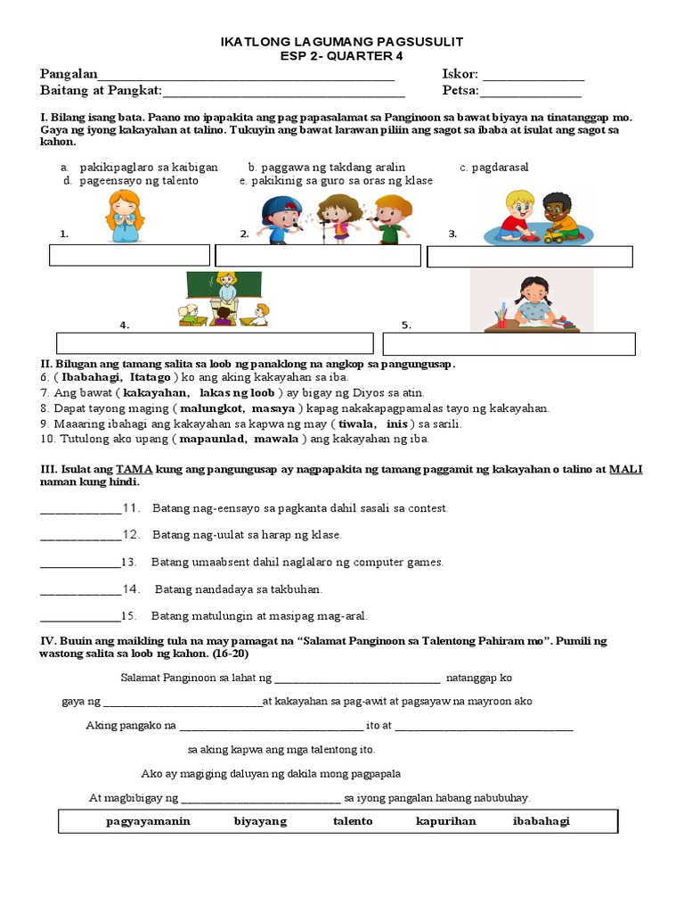 Q4 Summative Test in ESP 3 | PDF