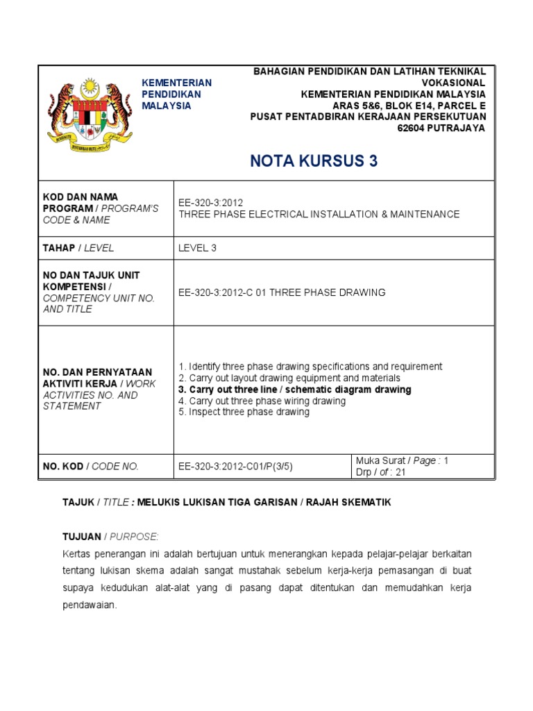 NOTA KURSUS 3 PENDAWAIAN TIGA FASA Melukis Lukisan Tiga Garisan / Rajah Skematik | PDF