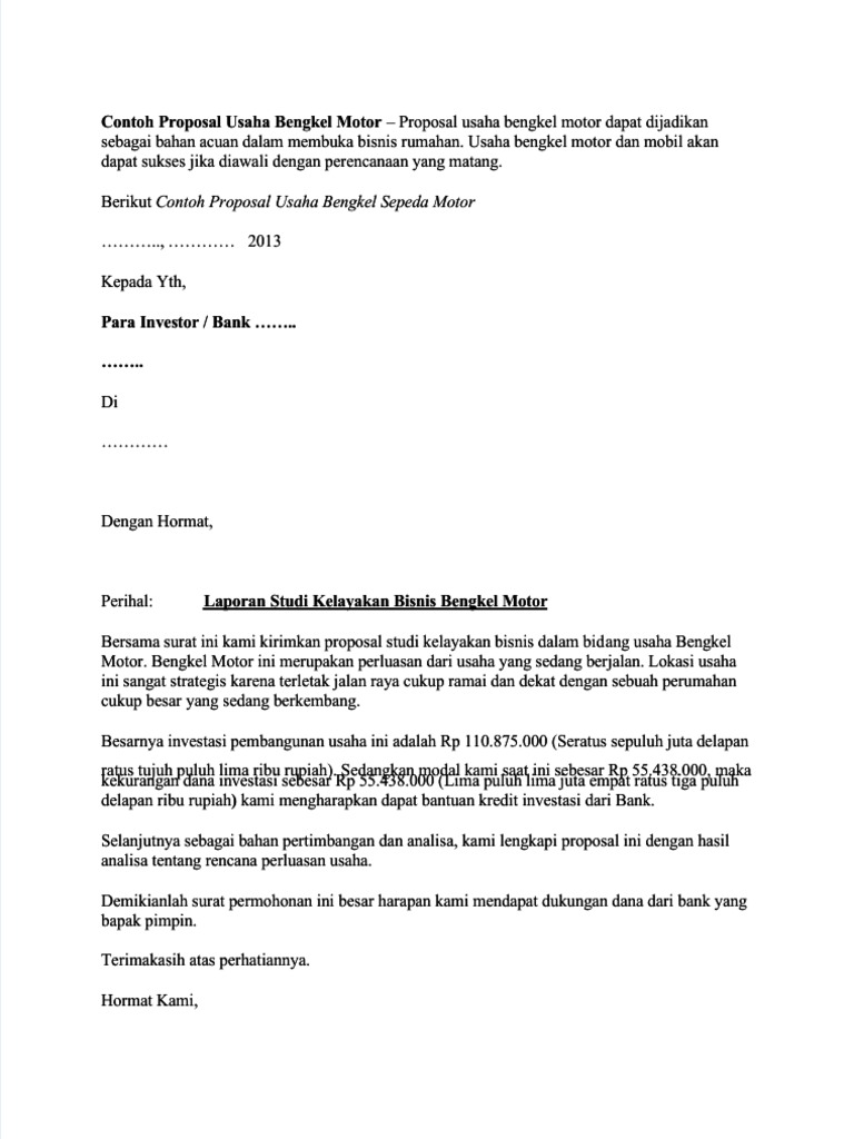 PDF Contoh Proposal Usaha Bengkel Motor | PDF