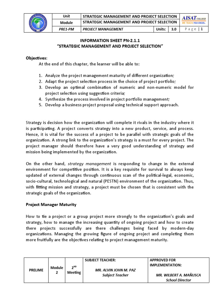 Module 2-Pre1 | PDF | Project Management | Strategic Management