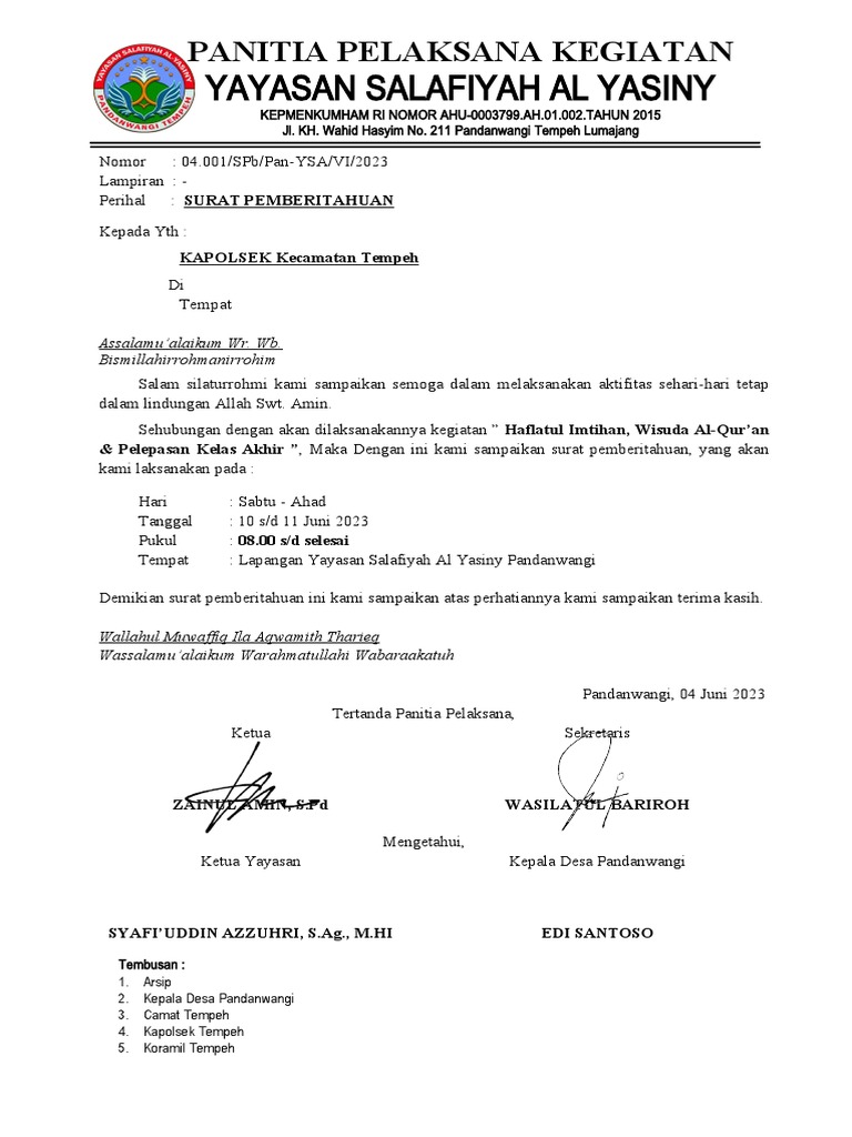 Surat Pemberitahuan Wisuda | PDF
