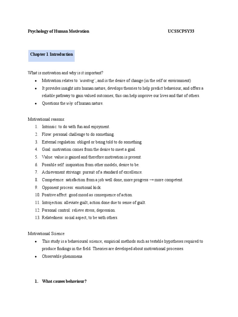 Psychology of Human Motivation Notes | PDF