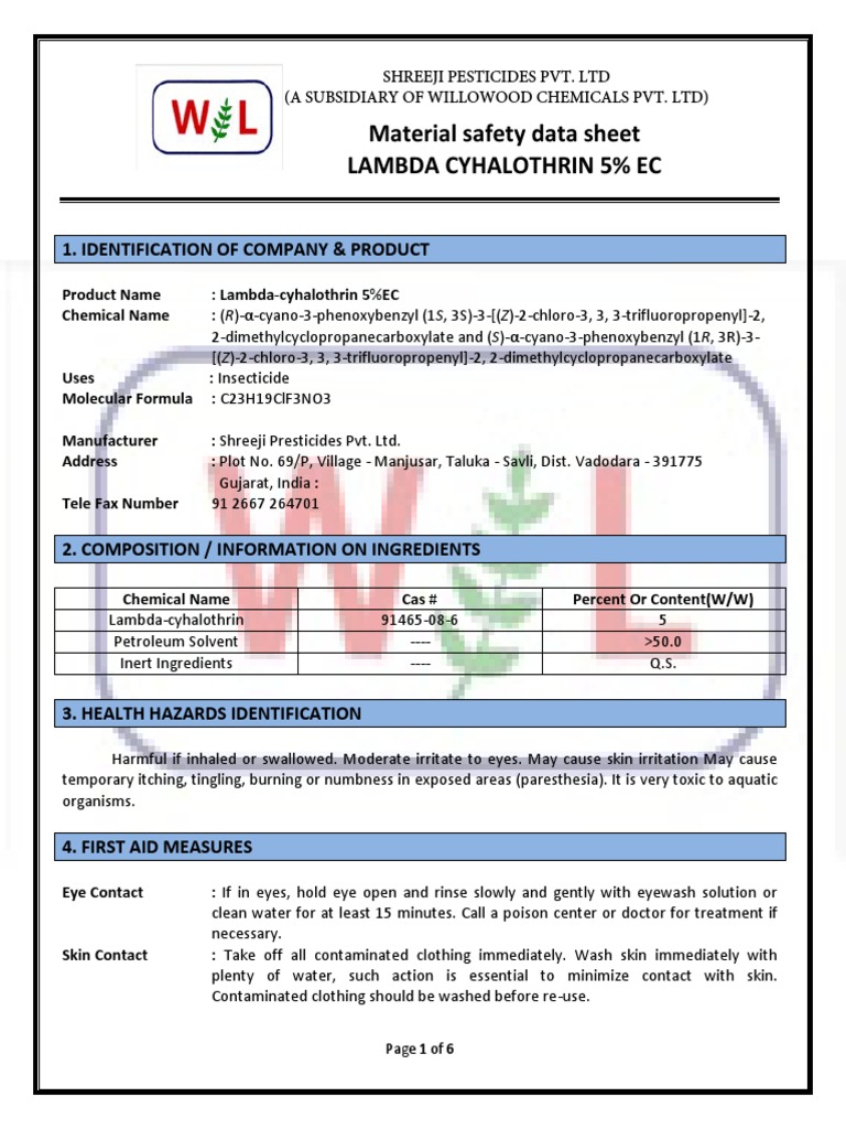 Willowood Sunny Ec Insecticide | PDF | Toxicity | Water