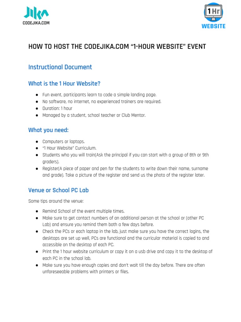 Coaches How To CodeJIKA 1 HOUR WEBISTE Event | PDF