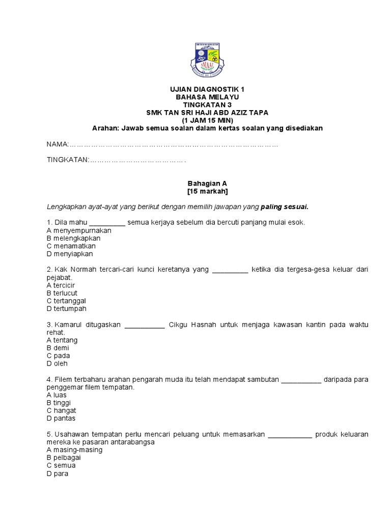 Ujian Diagnostik 1 Bm T3 Pdf